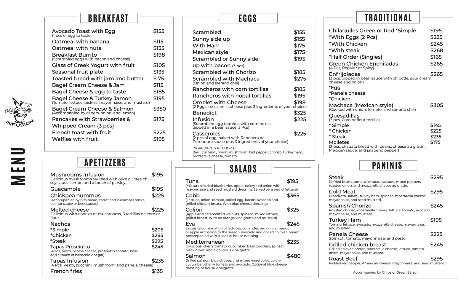 Menu Infusion Art Caffe