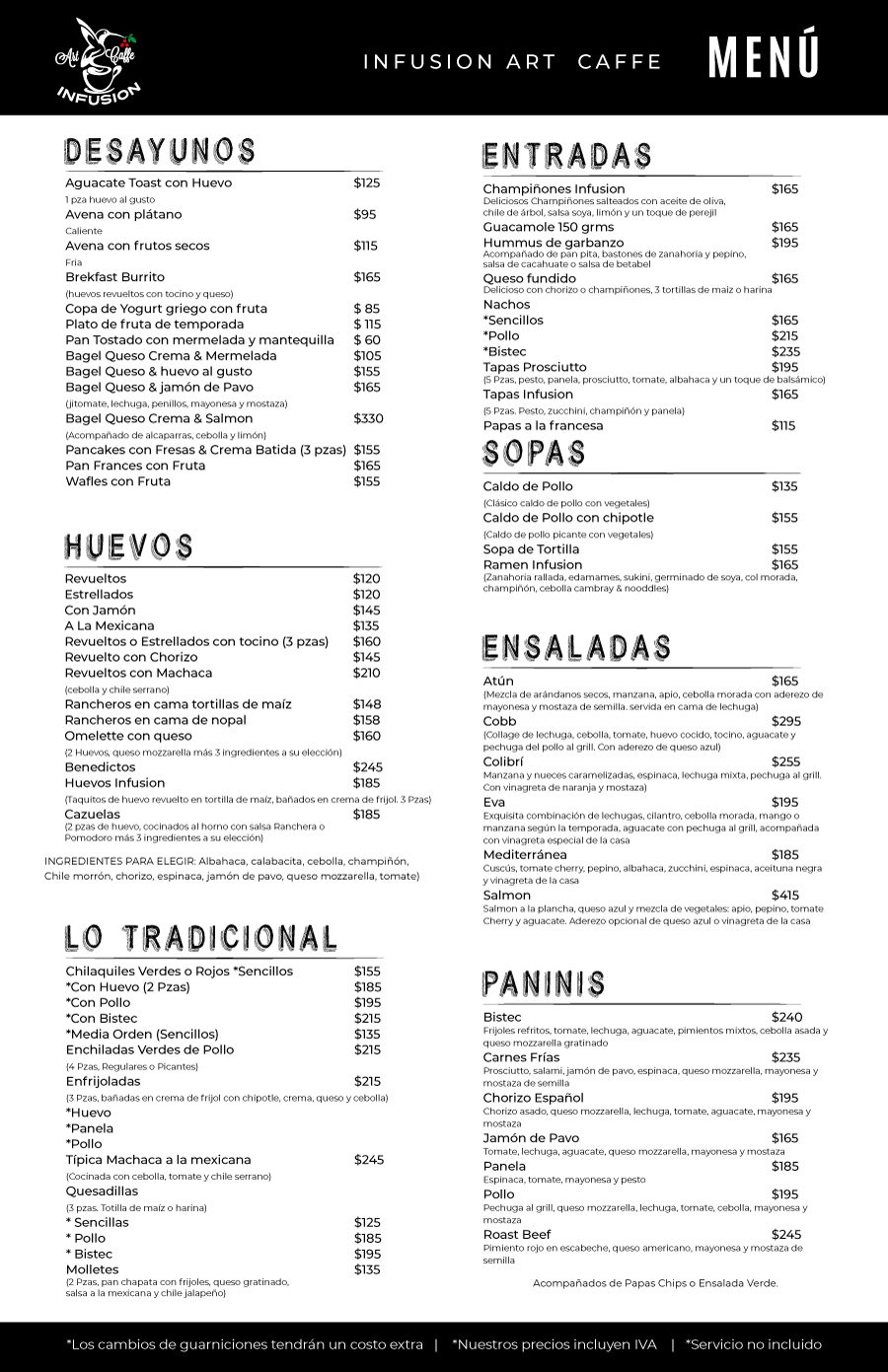 Menu | Infusion Art Caffe