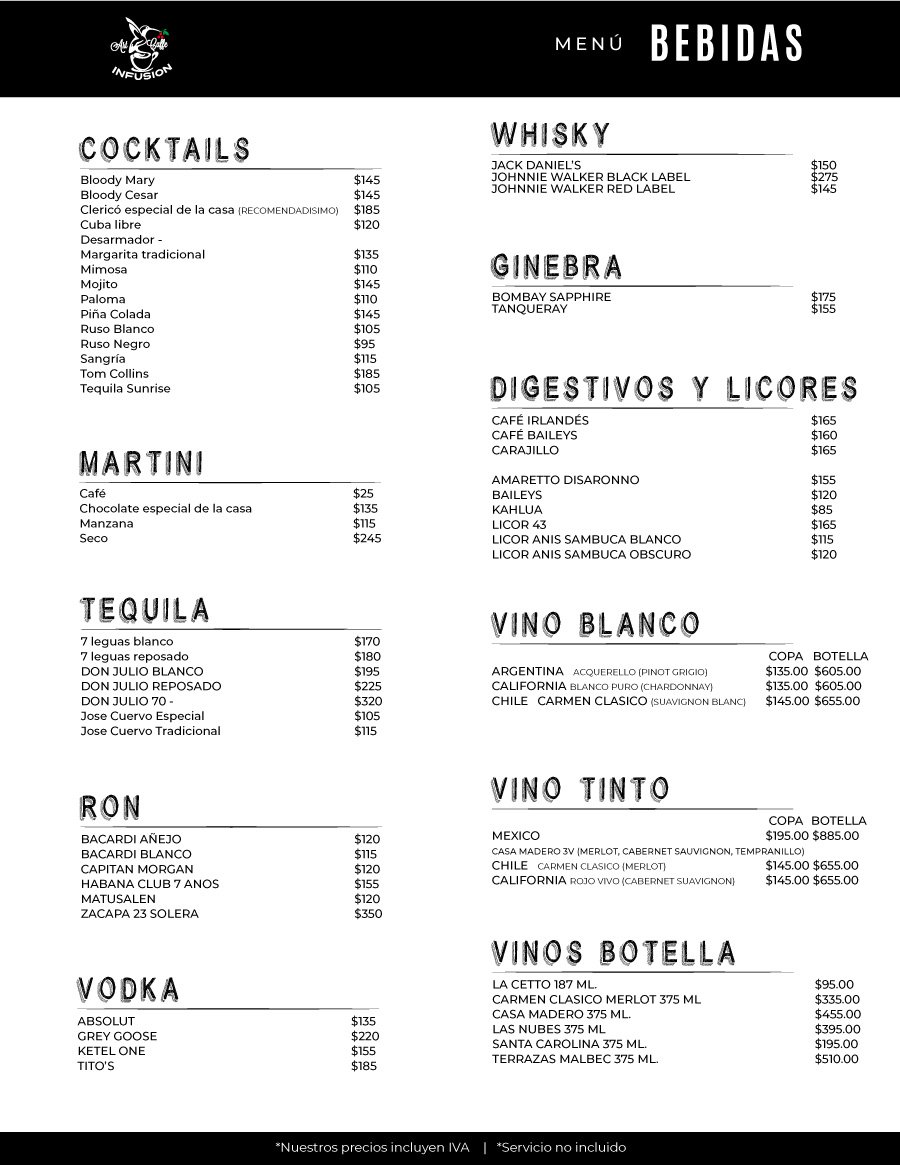 Menu | Infusion Art Caffe